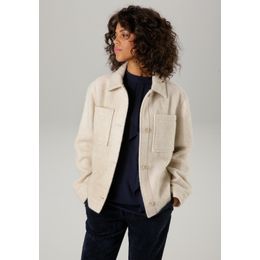 Fleecejacke Aniston CASUAL, Damen, Gr. 42, beige (hellbeige), Fleece, Obermaterial: 90% Polyester, 10% Wolle, aufgeraut, unifarben, l&auml;ssig geschnitten h&uuml;ftlang, 1-Knopf-Manschette, Jacken Fleecejacke, mit tonigen Kn&ouml;pfen zu schlie&szlig;en, Topseller