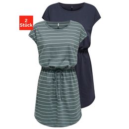 Shirtkleid Only "ONLMAY LIFE S/S DRESS 2 PACK CS JRS", Damen, Gr. M (38), N-Gr, bunt (night sky pack:balsam gr&uuml;n stripe cloud dancer), Jersey, Obermaterial: 100% Baumwolle, gestreift, regular fit kurz, Rundhals, Kleider Shirtkleid, Baumwolle, regular fit, Rundhals