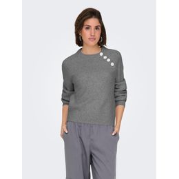 Strickpullover Only "ONLLAUREN LIFE LS O-NECK BUTTON KNT", Damen, Gr. M, medium grau melange, Strick, Obermaterial: 50% Polyacryl, 50% Polyester, meliert, regular fit, Rundhals, Rippstrickb&uuml;ndchen, Pullover Strickpullover