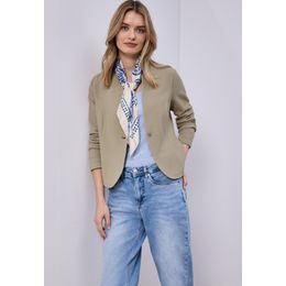 Sweatblazer Street One, Damen, Gr. 42, timeless beige, Jersey, 71% Polyester, 26% Viskose, 3% Elasthan, unifarben, normal normal, V-Ausschnitt, B&uuml;ndchen, Blazer, Jersey