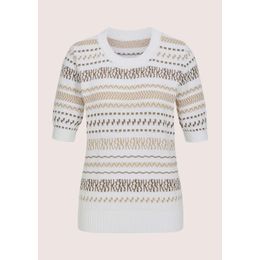 Madeleine Mode Longpullover MADELEINE "Strickpullover Jacquardpullover mit Glanzeffekt", Damen, Gr. 48, wei&szlig; (wollwei&szlig;, cappuccino, silberfarben), Obermaterial: 80% Baumwolle CO. 16% Viskose CV. 3% Polyester PES. 1% metallisierte Fasern MTF., Modern, schmal, Pullover Longpullover, Feines Jaquardmuster