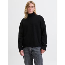 Jack & Jones Stehkragenpullover JACK & JONES "JORNORREBRO KNIT HIGH NECK", Herren, Gr. L, schwarz, Strick, Obermaterial: 55% Baumwolle, 22% Polyester, 21% Polyacryl, 2% Elasthan, unifarben, relaxed fit normal, hoch geschlossener Ausschnitt, Rippb&uuml;ndchen, Pullover Stehkragenpullover