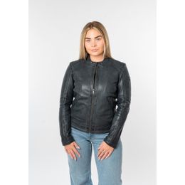 Lederjacke Mauritius "MWYouvie", Damen, Gr. XL (42), schwarz (blau), Obermaterial: 100% Schafsleder. Futter: 100% Polyester. &Auml;rmelfutter: 100% Polyester, unifarben, regular fit h&uuml;ftlang, abgesteppte Kante, Jacken, mit Stehkragen