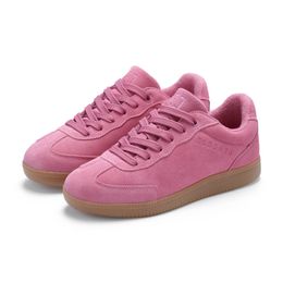Sneaker ELBSAND "Freizeitschuh, Schn&uuml;rschuh, Turnschuh, Retro Sneaker, Lederschuh", Damen, Gr. 37, pink, Obermaterial: 93% Rindsleder, 7% Lederimitat. Decksohle: 100% Textilmaterial. Futter: 100% Textilmaterial. Laufsohle: 100% Synthetik, Veloursleder, unifarben, Basic, Schuhe Sneaker, Ledersneaker, Schn&uuml;rhalbschuh aus Leder im modernen Retro Look