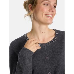 LIEBLINGSST&Uuml;CK Strickjacke LIEBLINGSST&Uuml;CK "BrilliL", Damen, Gr. 46, anthrazit, Strick, Obermaterial: 100% Wolle, unifarben, regular fit normal, Rundhals, Strickjacken Strickjacke, mit Glitzersteinchen