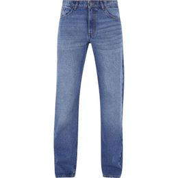 Bequeme Jeans Urban Classics "Urban Classics Herren Heavy Ounce Straight Fit Jeans", Damen, Gr. 33, Normalgr&ouml;&szlig;en, new mid blau washed, 100% Baumwolle, unifarben, Jeans