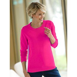Strickpullover Classic Basics "Langarm-Pullover", Damen, Gr. 42, pink (fuchsia), 100% Baumwolle, unifarben, Pullover Strickpullover