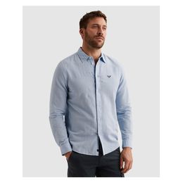 PME-Legend Langarmhemd PME LEGEND, Herren, Gr. L, N-Gr, placid blau, Web, Obermaterial: 65% Baumwolle, 35% Leinen, unifarben, regular fit normal, ohne Ausschnitt, Manschette, Hemden, mit Logo Stickerei