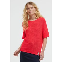 Rundhalspullover SOCCX, Damen, Gr. M/L, rot neon, Strick, Material: 55% Polyacryl, 45% Polyamid, unifarben, regular fit normal, Rundhals, Fledermaus&auml;rmel gerader Abschluss, Pullover Rundhalspullover, mit &uuml;berschnittener Schulter