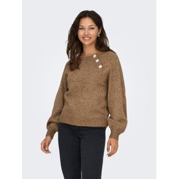 Strickpullover Only "ONLLAUREN LIFE LS O-NECK BUTTON KNT", Damen, Gr. M, braun (cocoa cr&eacute;me detail:melange), Strick, Obermaterial: 50% Polyacryl, 50% Polyester, meliert, regular fit, Rundhals, Rippstrickb&uuml;ndchen, Pullover Strickpullover