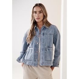 Jeansjacke Street One, Damen, Gr. 42, light blau random washed, Jeans, 100% Baumwolle, unifarben, normal normal, V-Ausschnitt, B&uuml;ndchen, Jacken Jeansjacke, in Denim-Optik