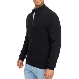 Troyer INDICODE "INEmil &frac12; zip", Herren, Gr. S, schwarz, Strick, Obermaterial: 60% Polyester, 40% Baumwolle, unifarben, regular fit h&uuml;ftlang, hoch geschlossener Ausschnitt, Pullover Troyer