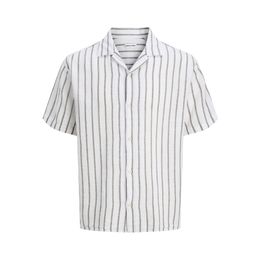 Jack & Jones Kurzarmhemd JACK & JONES "JJELIAM RESORT SHIRT SS SN", Herren, Gr. L, N-Gr, dusty olive stripes:stripe, Web, Obermaterial: 100% Baumwolle, gestreift, loose fit normal, V-Ausschnitt, Hemden, Baumwolle, loose fit