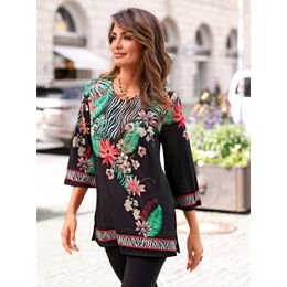 Tunikashirt Lady "Tunikashirt", Damen, Gr. 52, schwarz, flamingo, bedruckt, 95% Polyester, 5% Elasthan, gemustert, mehrfarbig, Rundhals, Shirts