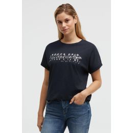Rundhalsshirt SOCCX, Damen, Gr. XL, blau, Single Jersey, Material: 100% Baumwolle, bedruckt, regular fit normal, Rundhals, angeschnitten, Shirts Rundhalsshirt, mit Turn-Up-&Auml;rmel