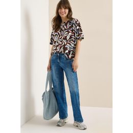 Kurzarmbluse Cecil, Damen, Gr. XL (44), macchiato braun, Stoff, 100% Viskose, gebl&uuml;mt, klassisch normal, Rundhals, abgesteppt, Blusen, aus softer Viskose