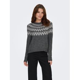 Strickpullover Only "ONLFRY LS JQ GLITTER O-NECK CC KNT", Damen, Gr. L, dunkelgrau melange pattern:silber glitter, Strick, Obermaterial: 56% Polyacryl, 22% Polyester, 21% metallisierte Fasern, 1% Elasthan, gemustert, regular fit, Rundhals, Pullover Strickpullover