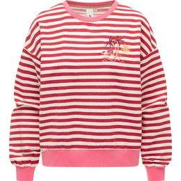 Sweater Ragwear "Wuss Stripes", Damen, Gr. M (38), rot, Material: 50% Baumwolle, 50% Polyester, oversize h&uuml;ftlang, Rundhals, &Auml;rmel ohne &Auml;rmelschlitz Rippb&uuml;ndchen, Sweatshirts Sweater, Hoodie mit verstellbarer Kapuze