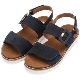 Keilsandalette Ara "KENT", Damen, Gr. 38, nachtblau, Ziegenveloursleder, unifarben, Schuhe, Riemchensandale mit Zierschnalle, in Komfortweite G (= weit)