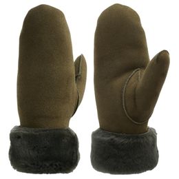Lederhandschuhe Pearlwood "FIONA", Damen, Gr. 7, gr&uuml;n (oliva), Schafsleder, unifarben, Handschuhe, Velourleder, Fausthandschuh, warm gef&uuml;ttert