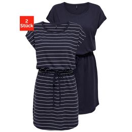 Shirtkleid Only "ONLMAY LIFE S/S DRESS 2 PACK CS JRS", Damen, Gr. XL (42), N-Gr, blau (night sky detail:pack nigth sky stripe cloud dancer (nadia)), Jersey, Obermaterial: 100% Baumwolle, gestreift, regular fit kurz, Rundhals, Kleider Shirtkleid, Baumwolle, regular fit, Rundhals