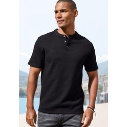 T-Shirt John Devin "Kurzarm-Poloshirt aus Struktur-Qualit&auml;t", Damen, Gr. S (44/46), schwarz, Obermaterial: 83% Baumwolle, 16% Polyester, 1% Elasthan, Strukturmuster, regular fit normal, Rundhals, abgesteppte Kante, Shirts T-Shirt, mit modischem Stehkragen und Knopfleiste