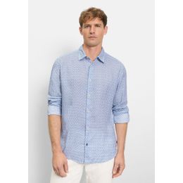 Langarmhemd OLYMP "OLYMP Casual, regular fit, Kent", Herren, Gr. M, Normaler Arm, blau, 100% Leinen, Hemden