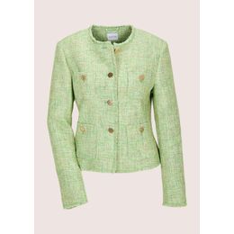 Madeleine Mode Jackenblazer MADELEINE "Blazer Tweed-Blazer mit Fransendetails", Damen, Gr. 44, wei&szlig; (perlwei&szlig;, kiwi, multicolor), Obermaterial: 42% Polyester PES. 31% Baumwolle CO. 23% Viskose CV. 4% sonstige Fasern AF., Modern, gerade, Blazer, Fransendetails