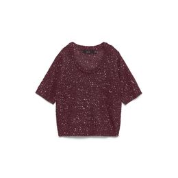 V&eacute;ro Moda Strickpullover VERO MODA "VMLEILANI STITCH 2/4 U-NECK PULLOVER", Damen, Gr. L, winetasting detail:with silber seq, Strick, Obermaterial: 68% Polyester, 32% Polyacryl, Glitzermuster, regular fit normal, Rundhals, Pullover Strickpullover