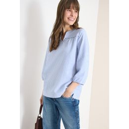 Shirtbluse Cecil, Damen, Gr. XS (36), blouse blau, Web, 57% Baumwolle, 42% Polyester, 1% Elasthan, gestreift, klassisch normal, Rundhals, B&uuml;ndchen, Blusen, mit gestreiftem Seersucker-Look