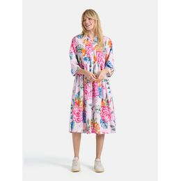 LIEBLINGSST&Uuml;CK Sommerkleid LIEBLINGSST&Uuml;CK "RomyL", Damen, Gr. 42, N-Gr, pastel pink, Web, Obermaterial: 70% Baumwolle, 27% Polyamid, 3% Elasthan, gemustert, figurumspielend kniebedeckend, V-Ausschnitt, 1-Knopf-Manschette, Kleider Sommerkleid, mit floralem Allover-Print