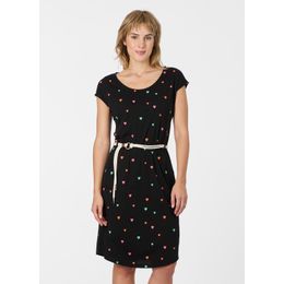 Sommerkleid Ragwear "LILITHE PRINT", Damen, Gr. S, N-Gr, schwarz, Jersey, Obermaterial: 50% Baumwolle, 50% Modal, bedruckt, kniefrei, Rundhals, Kleider Sommerkleid, Baumwoll-Modal-Mix mit Eingrifftaschen und G&uuml;rtel