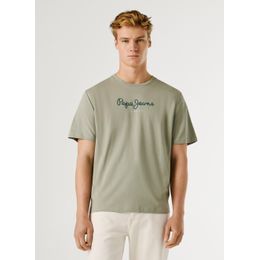 Rundhalsshirt Pepe Jeans "EGGO", Jungen, Gr. M, palm gr&uuml;n, Jersey, Obermaterial: 100% Baumwolle, bedruckt, normal normal, Rundhals, Shirts Rundhalsshirt