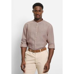 Langarmhemd OLYMP "OLYMP Casual, regular fit, Stehkragen", Herren, Gr. XL, Normaler Arm, braun, 100% Leinen, Hemden