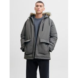 Jack & Jones Parka JACK & JONES "JJCHARLIE DETACHABLE FAUX FUR PARKA", Herren, Gr. XS, grau (castlerock), Web, Obermaterial: 100% Polyester, unifarben, regular fit, Jacken Parka