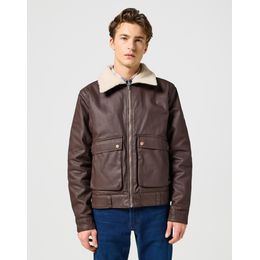 Lederimitatjacke Wrangler "Wrangler AVIATOR", Herren, Gr. L, braun (mole), Obermaterial: 100% Baumwolle, unifarben, regular fit normal, 1-Knopf-Manschette, Jacken, mit G&uuml;rtelschlaufen am Saum
