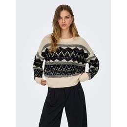 Strickpullover Only "ONLMELINE LS SEQUIN O-NECK KNT", Damen, Gr. L, wei&szlig; (wei&szlig;cap gray pattern:schwarz, schwarz sequins), Strick, Obermaterial: 60% Baumwolle, 40% Polyacryl, gemustert, regular fit, Rundhals, Rippstrickb&uuml;ndchen, Pullover Strickpullover