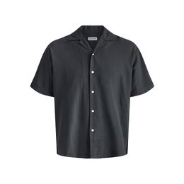 Jack & Jones PlusSize Kurzarmhemd "JJEBREEZE LINEN BLEND RESORT SHIRT PLS", Herren, Gr. 4XL, N-Gr, schwarz, Web, Obermaterial: 70% Baumwolle, 30% Leinen, JACK & JONES PLUSSIZE, unifarben, normal, Hemden, mit Leinen, regular fit