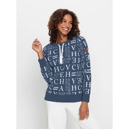 Sweatshirt Casual Looks, Damen, Gr. 38, blau (dunkelblau, ecru, bedruckt), 50% Baumwolle, 50% Polyester, gemustert, mehrfarbig, Rundhals, Sweatshirts Sweatshirt