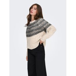 Strickpullover Only "ONLSIDONA LIFE LS JQ O-NECK KNT", Damen, Gr. M, schwarz (birch pattern:schwarz, mel), Strick, Obermaterial: 82% Polyester, 14% Polyacryl, 4% Wolle, gemustert, regular fit, Rundhals, Rippstrickb&uuml;ndchen, Pullover Strickpullover