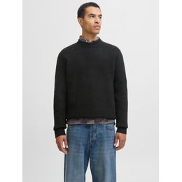 Jack & Jones Strickpullover JACK & JONES "JORYORK OLLIE KNIT CREW NECK", Herren, Gr. M, schwarz, Strick, Obermaterial: 51% Polyester, 41% Polyacryl, 5% Wolle, 3% Elasthan, unifarben, relaxed fit normal, Rundhals, Rippb&uuml;ndchen, Pullover Strickpullover