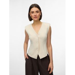 V&eacute;ro Moda Jerseyweste VERO MODA "VMSCARLET SL FITTED TOP JRS EXP", Damen, Gr. M, birch, Jersey, Obermaterial: 80% Polyester, 15% Viskose, 5% Elasthan, unifarben, regular fit normal, V-Ausschnitt, Westen, Materialmix mit Stretch, regular fit
