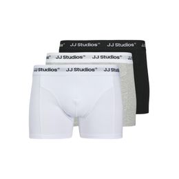 Jack & Jones Trunk JACK & JONES "JACSOHO SOLID TRUNKS 3 PACK NOOS", Herren, Gr. M, 3 Stk., wei&szlig; (wei&szlig; pack:schwarz, light grau melange), Jersey, Obermaterial: 95% Baumwolle, 5% Elasthan, meliert, bequem, Unterhosen