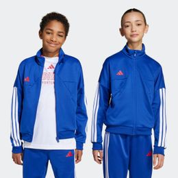 Trainingsjacke adidas Sportswear "HOUSE OF TIRO KIDS", M&auml;dchen, Gr. 152, wei&szlig; (semi lucid blau, wei&szlig;, pure ruby), Obermaterial: 70% Polyester, 30% Baumwolle, Jacken Trainingsjacke