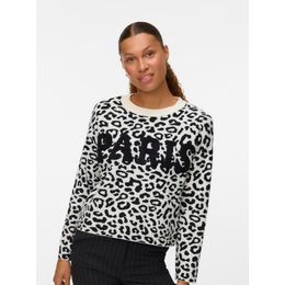 V&eacute;ro Moda Strickpullover VERO MODA "VMTRES BIEN LS O-NECK PULLOVER", Damen, Gr. M, beige (birch detail:with schwarz), Strick, Obermaterial: 52% Viskose, 28% Polyester, 20% Nylon, bedruckt, regular fit normal, Rundhals, Pullover Strickpullover