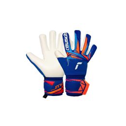 Torwarthandschuhe Reusch "Attrakt Gold X NC Junior Profi", Kinder, Gr. 8, blau, orange, 58% Latex, 29% Polyester, 6% Polyurethan, 6% Polyamid, Handschuhe, mit atmungsaktiven Mesh-Eins&auml;tzen