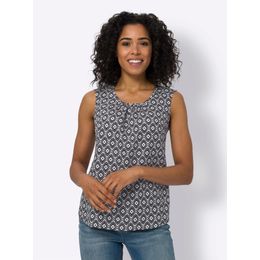 Blusentop Classic Basics, Damen, Gr. 42, schwarz (ecru, schwarz, bedruckt), 100% Polyester, gemustert, mehrfarbig, Rundhals, Blusen Blusentop