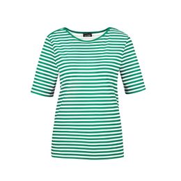 Kurzarmshirt GOLDNER "Stilvolles Streifenshirt f&uuml;r Damen", Damen, Gr. 48, gr&uuml;n (gr&uuml;n, wei&szlig;, geringelt), Obermaterial: 92% Viskose CV. 8% Elasthan EL., gerade, U-Boot-Ausschnitt, Gerade, Shirts, Blende