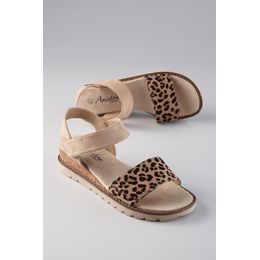 Sandale ANISTON SHOES, Damen, Gr. 41, taupe, leo, Textil, Schuhe Sandale, Sommerschuh, Klettschuh, Keilabsatz - NEUE KOLLEKTION, Topseller