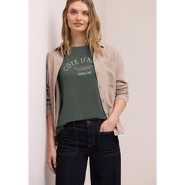 Rundhalsshirt Street One, Damen, Gr. 40, cilantro gr&uuml;n, Jersey, Obermaterial: 95% Viskose, 5% Elasthan, bedruckt, tailliert h&uuml;ftbedeckend, Rundhals, abgerundeter Saum, Shirts Rundhalsshirt, Sommershirt mit Wording-Print